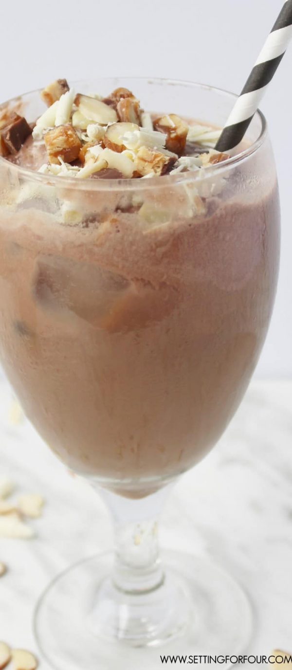 Mocha Iced Coffee Float with Snickers Crunch Topping - Setting For Four ...