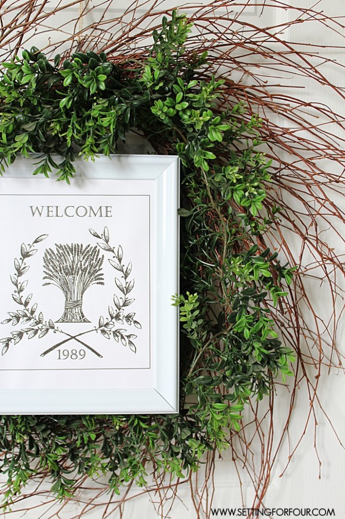DIY Boxwood Wreath with Framed 'Welcome' Printable - Setting For Four ...