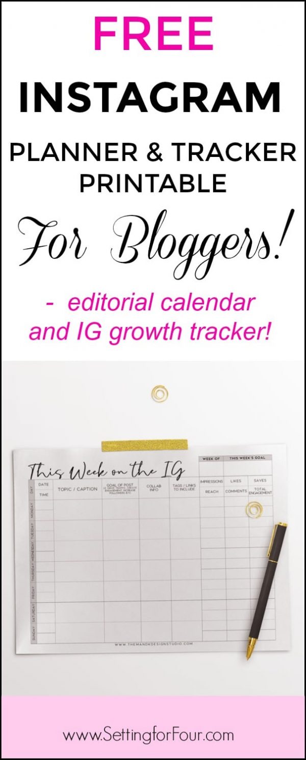 Free Instagram Printable Planner and Tracker for Bloggers - Setting For ...