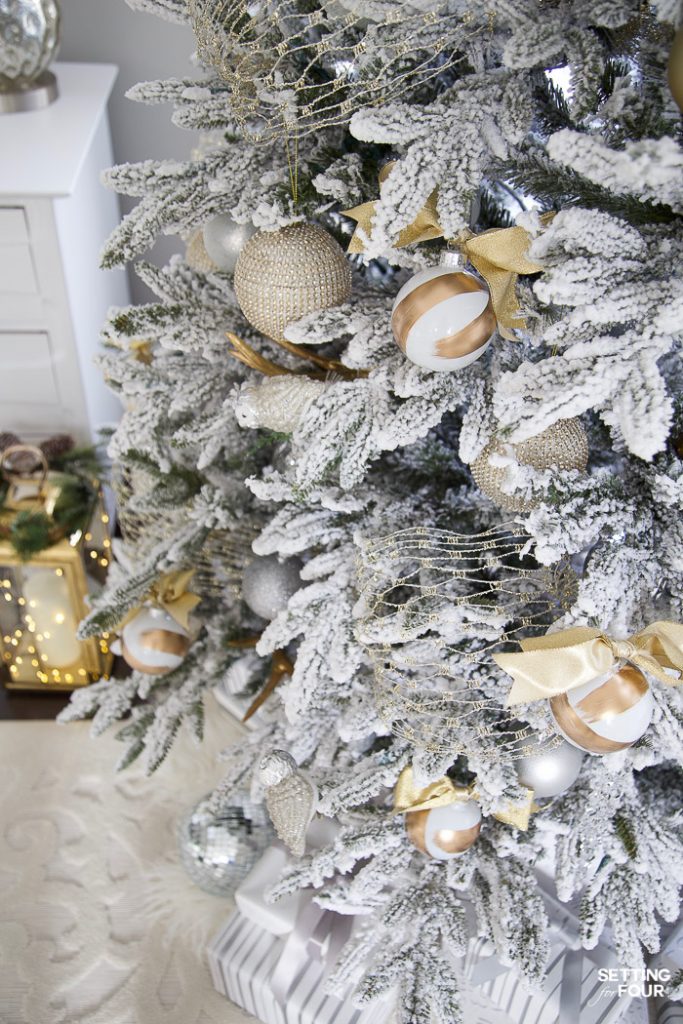 Silver & Gold Flocked Christmas Tree Decorations - Setting For Four ...